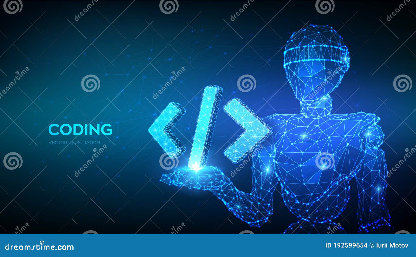 Programming Code Icon. Abstract 3d Robot Holding Programming Code Symbol in Hand. Coding or ...