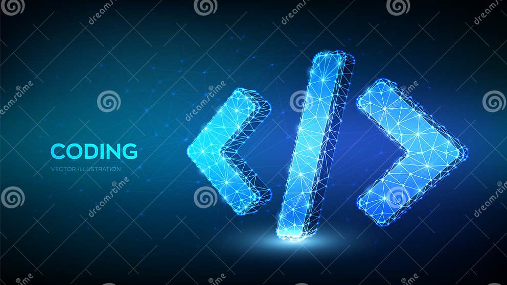 Programming Code Icon. 3D Low Polygonal Abstract Programming Code ...