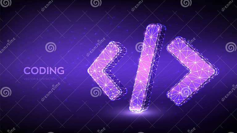 Programming Code Icon. 3D Low Polygonal Abstract Programming Code Symbol. Coding or Hacker ...