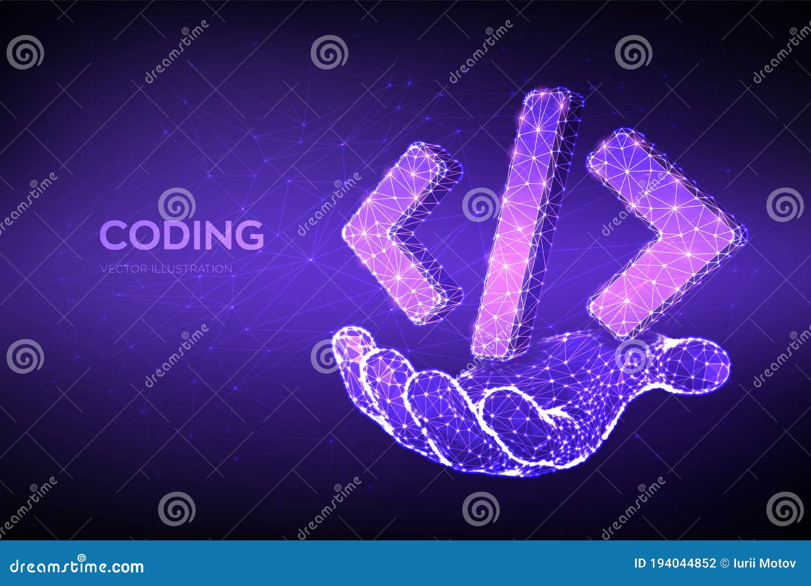 Programming Code Icon. 3D Low Polygonal Abstract Programming Code Symbol in Hand. Coding or ...