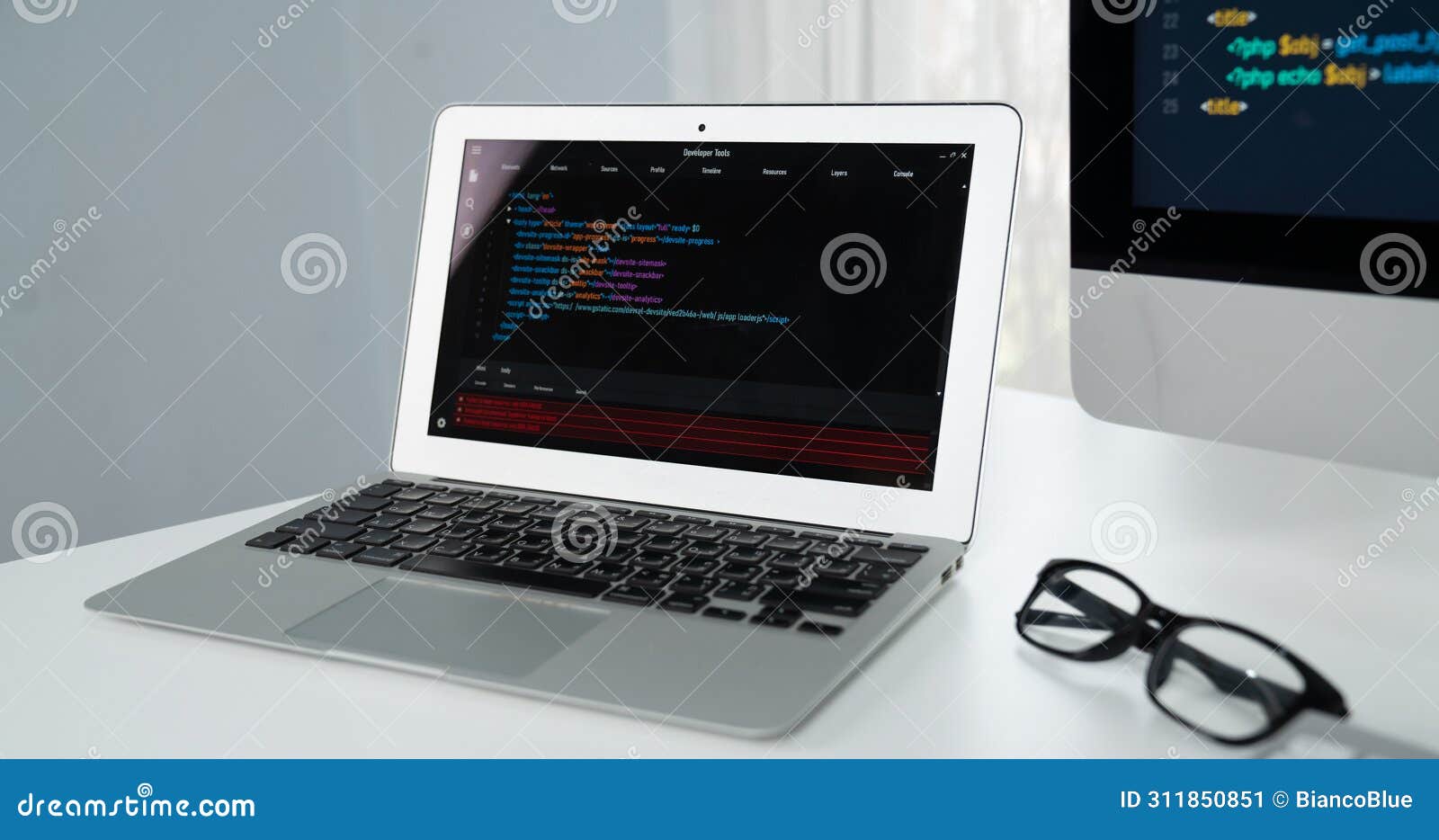 Programming Code on Laptop Monitor and beside Screen Pc Desktop ...
