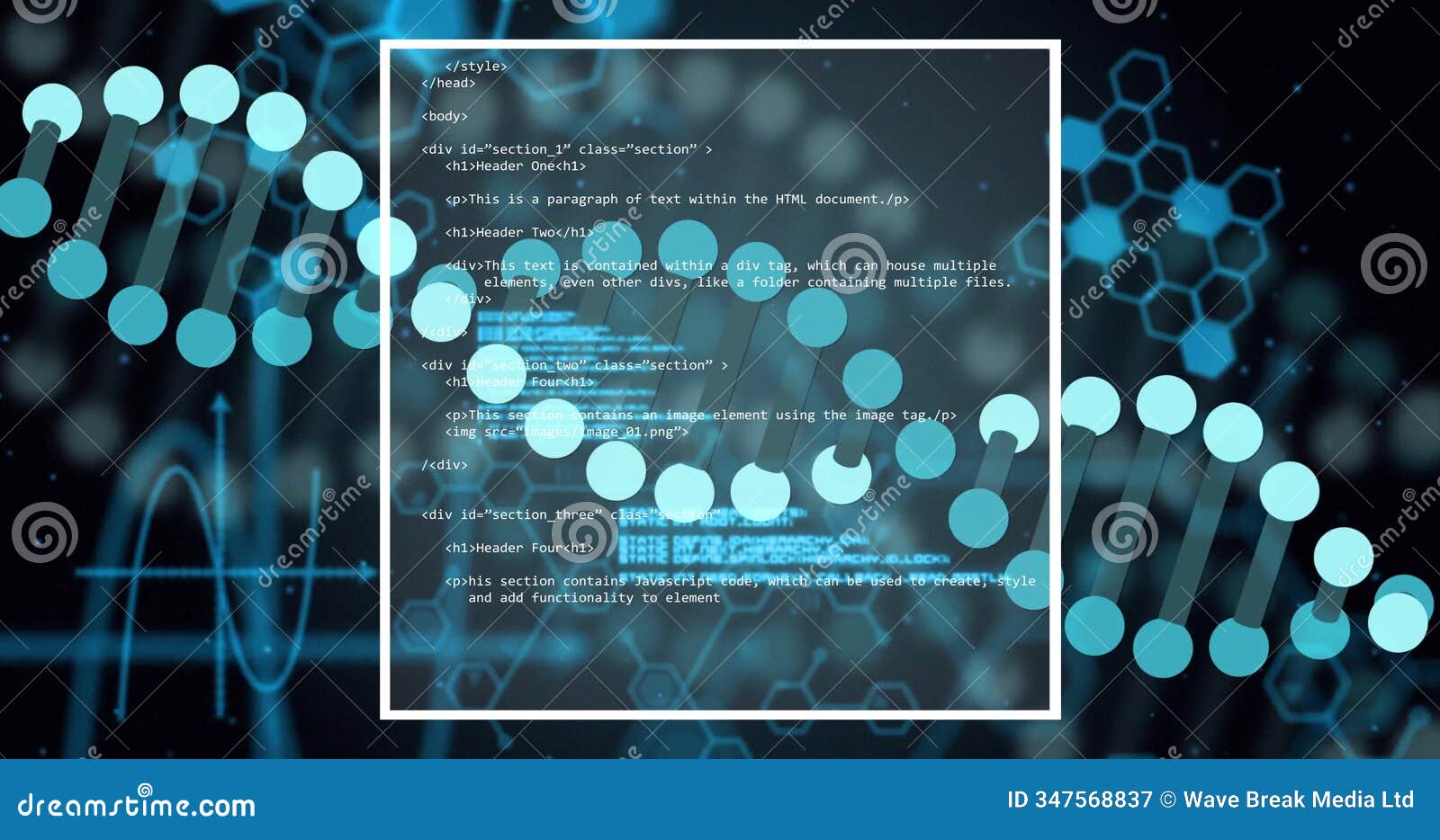 Programming Code And Molecular Structure Image Over Digital Interface Background Stock Image