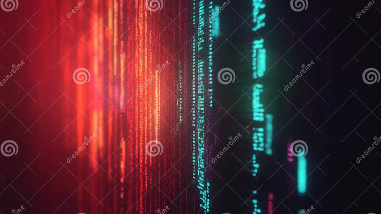 Programming Code Running on Screen with Red and Turquoise Colors Stock ...