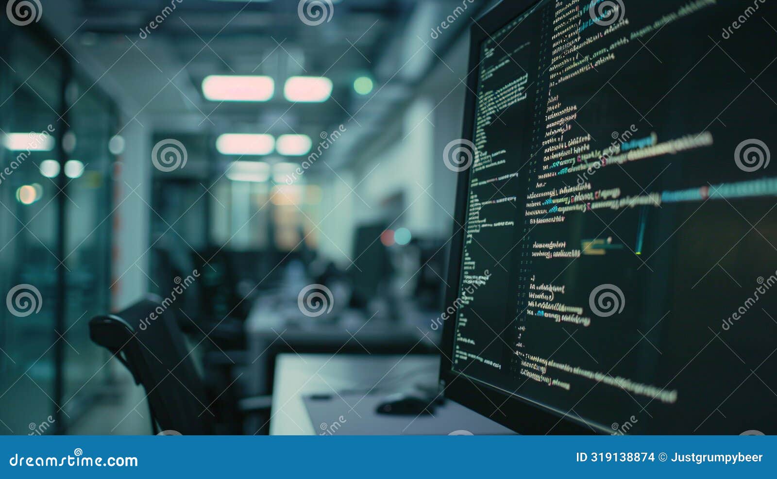 Programming Code on Screen in Contemporary Tech Office Workspace Stock ...