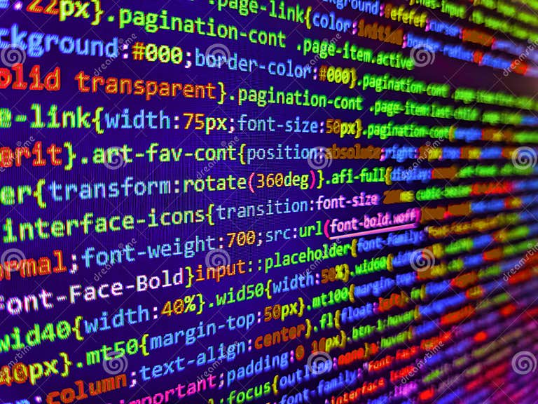Programming Code Screen of Software Developer. Programmer Typing New Lines of HTML Code Stock ...