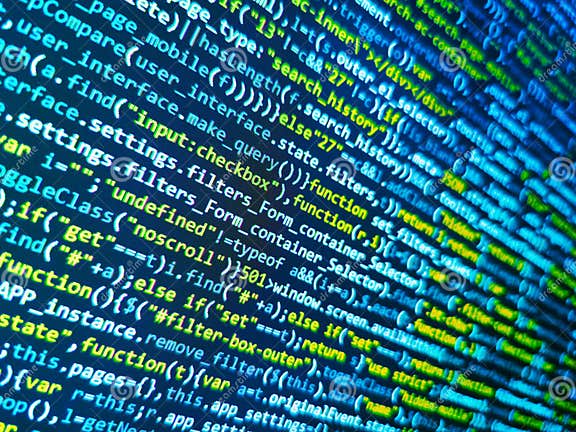 Programming Code Screen of Software Developer. Vignette Light and Dark ...