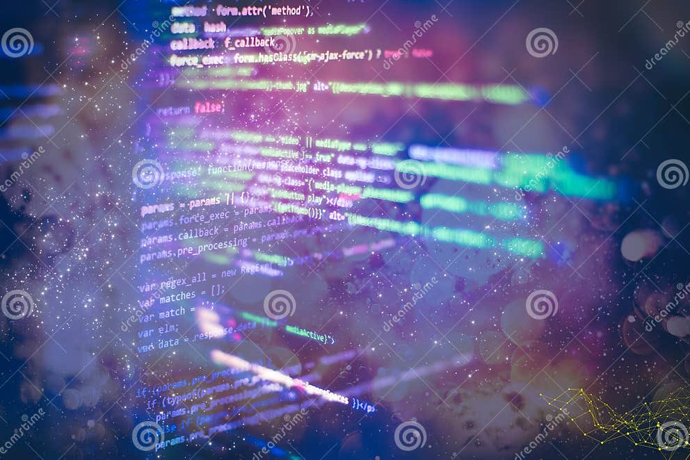 Programming Code Screen of Software Developer. Software Programming Work Time Stock Photo ...
