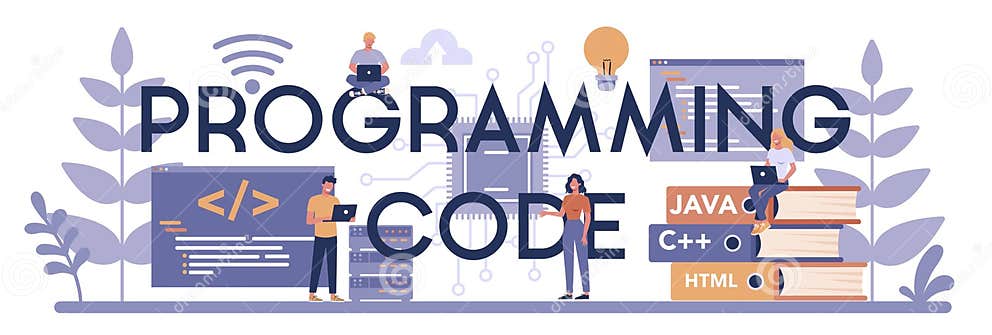 Programming Code Typographic Header Concept. Idea of Working Stock ...