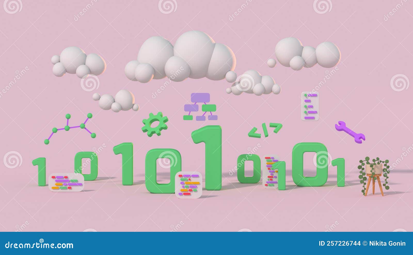 Programming And Coding Concept With Binary Symbols 3d Render Stock