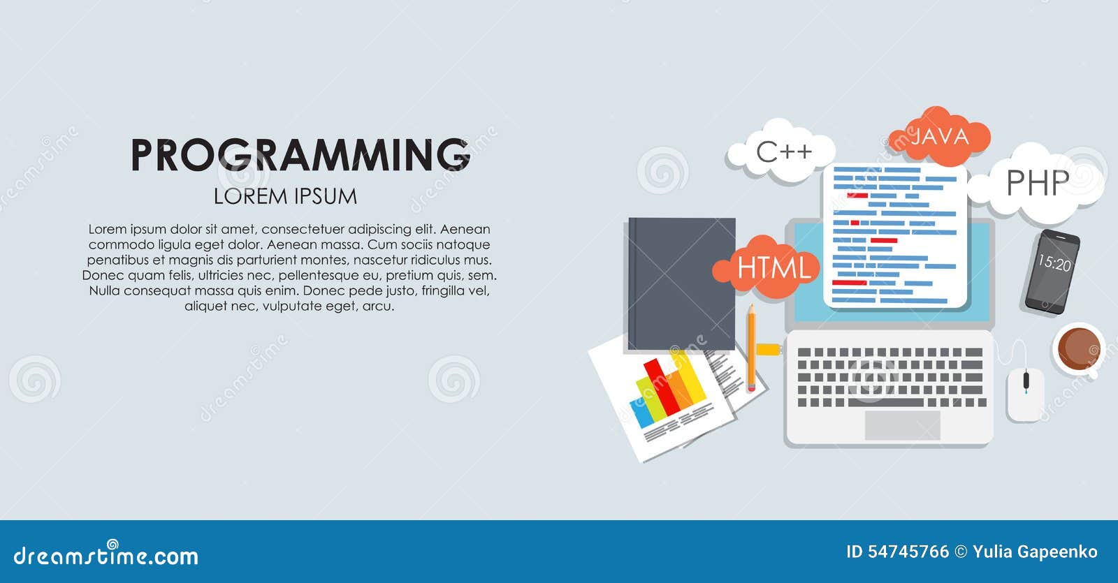 Programming Coding Concept Flat Background Vector Stock Vector
