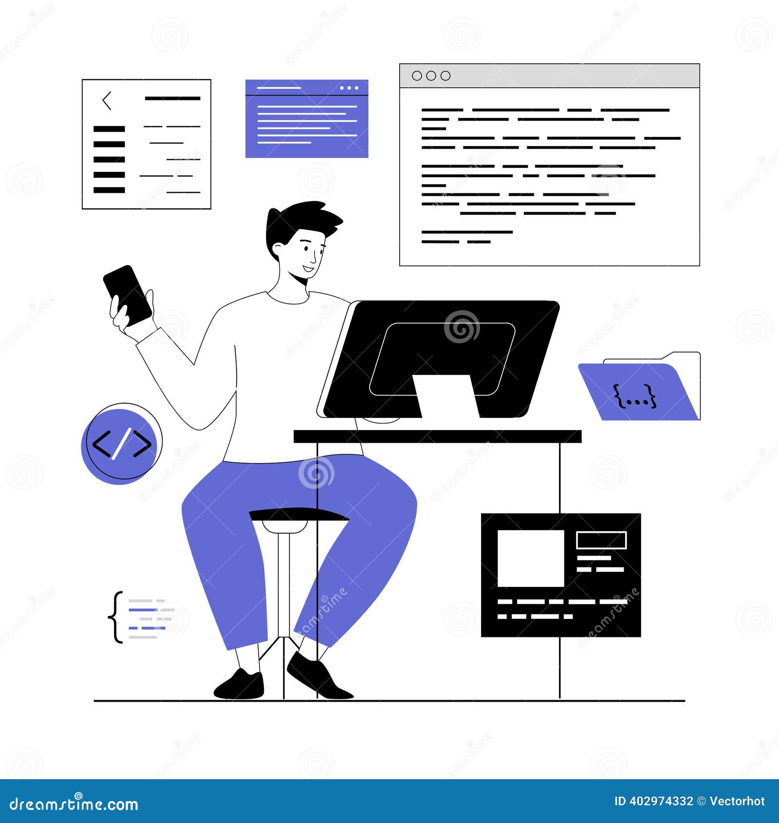 Full Stack Web Developer Roadmap For IT Skills Development Outline Diagram Cartoon Vector ...