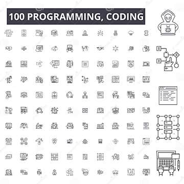 Programming, Coding Editable Line Icons, 100 Vector Set, Collection ...