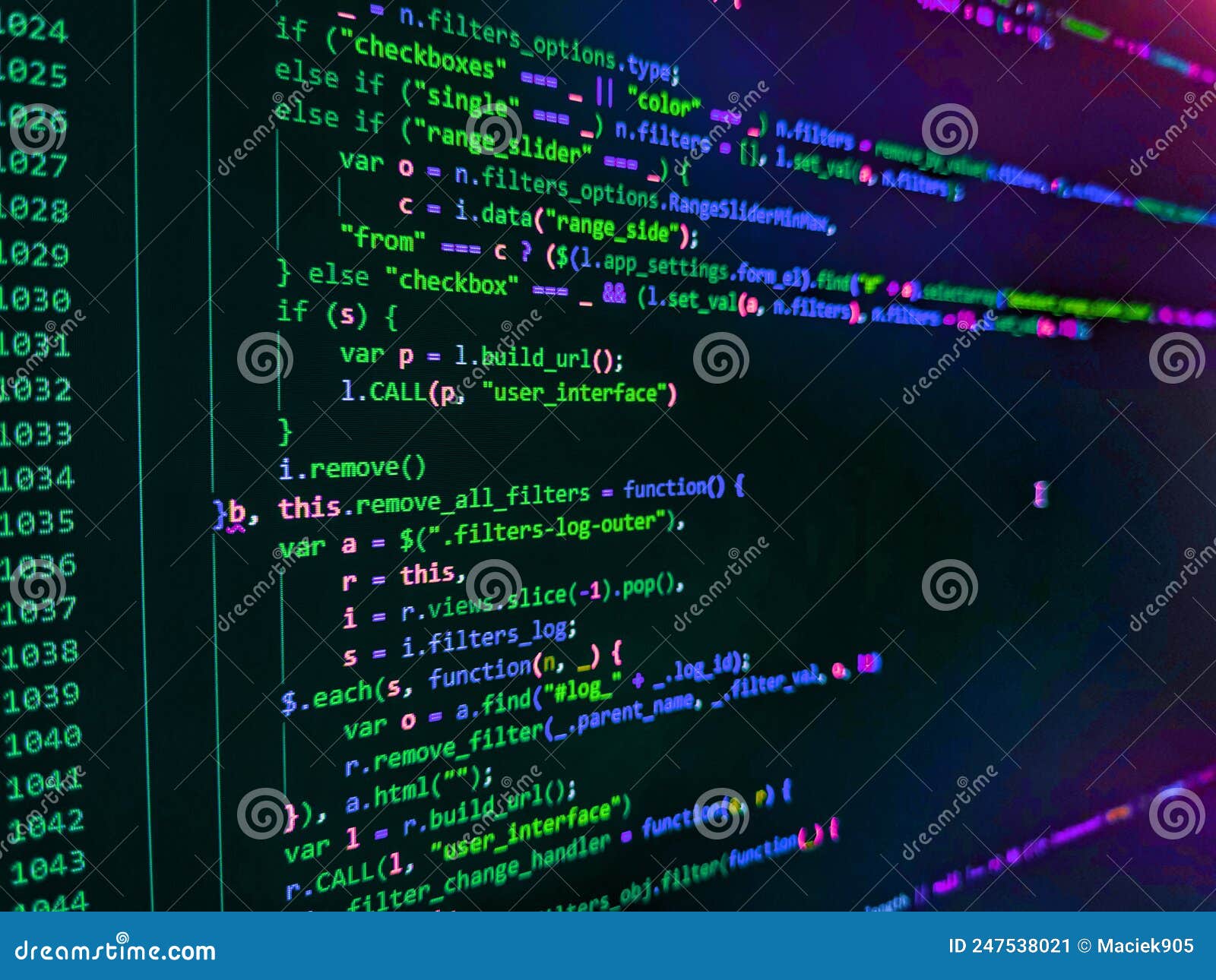 Programming Coding With Editor Colorful Themes Python Programming Developer Code Stock Image