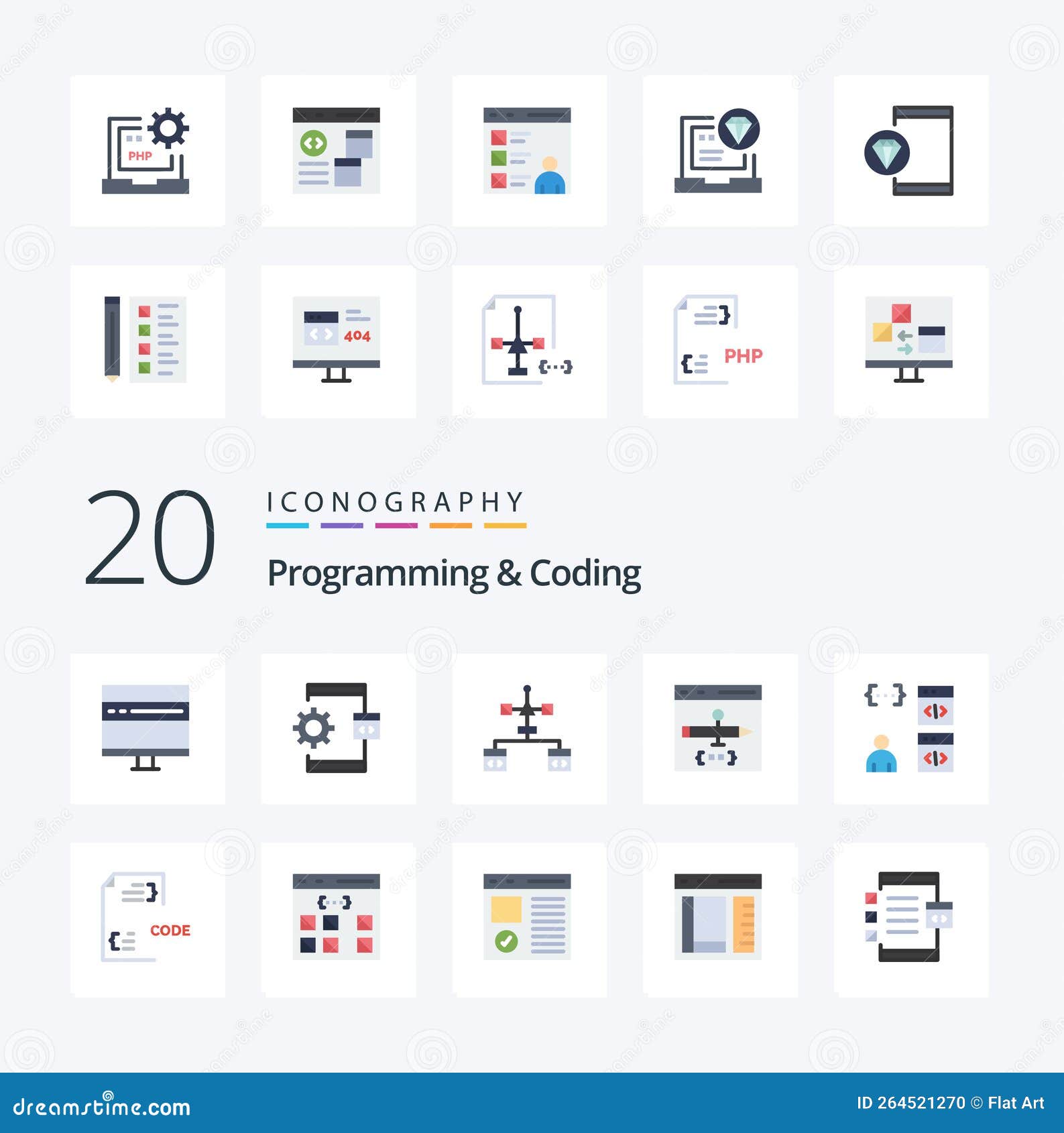 20 Programming And Coding Flat Color Icon Pack Like Coding App Development Laptop Develop Stock