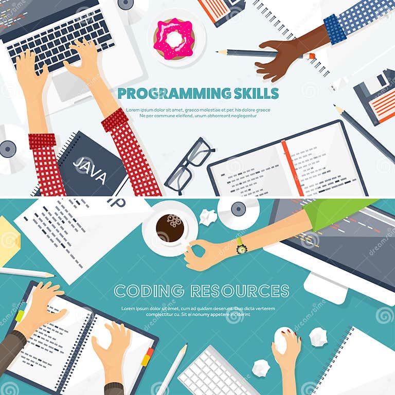 Programming,coding. Flat Computing Background. Code, Hardware,software ...