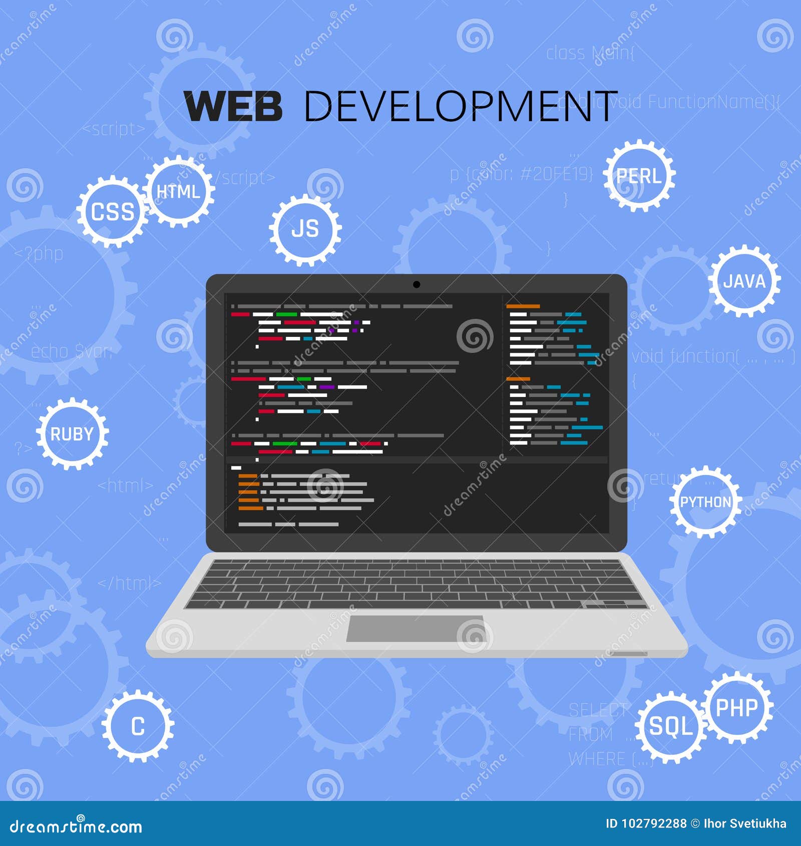 Programming And Coding Programming Languages Web Development Software Testing Stock Vector