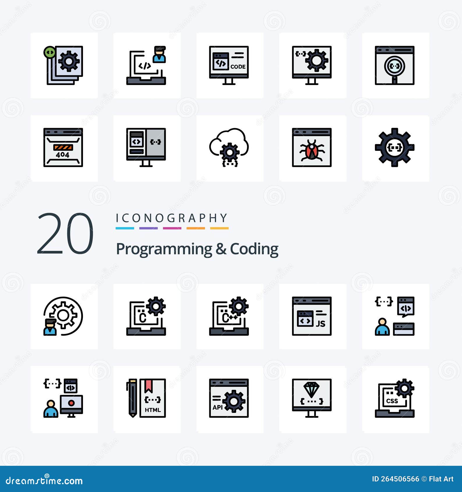 20 Programming And Coding Line Filled Color Icon Pack Like Develop App Develop Js Develop Stock