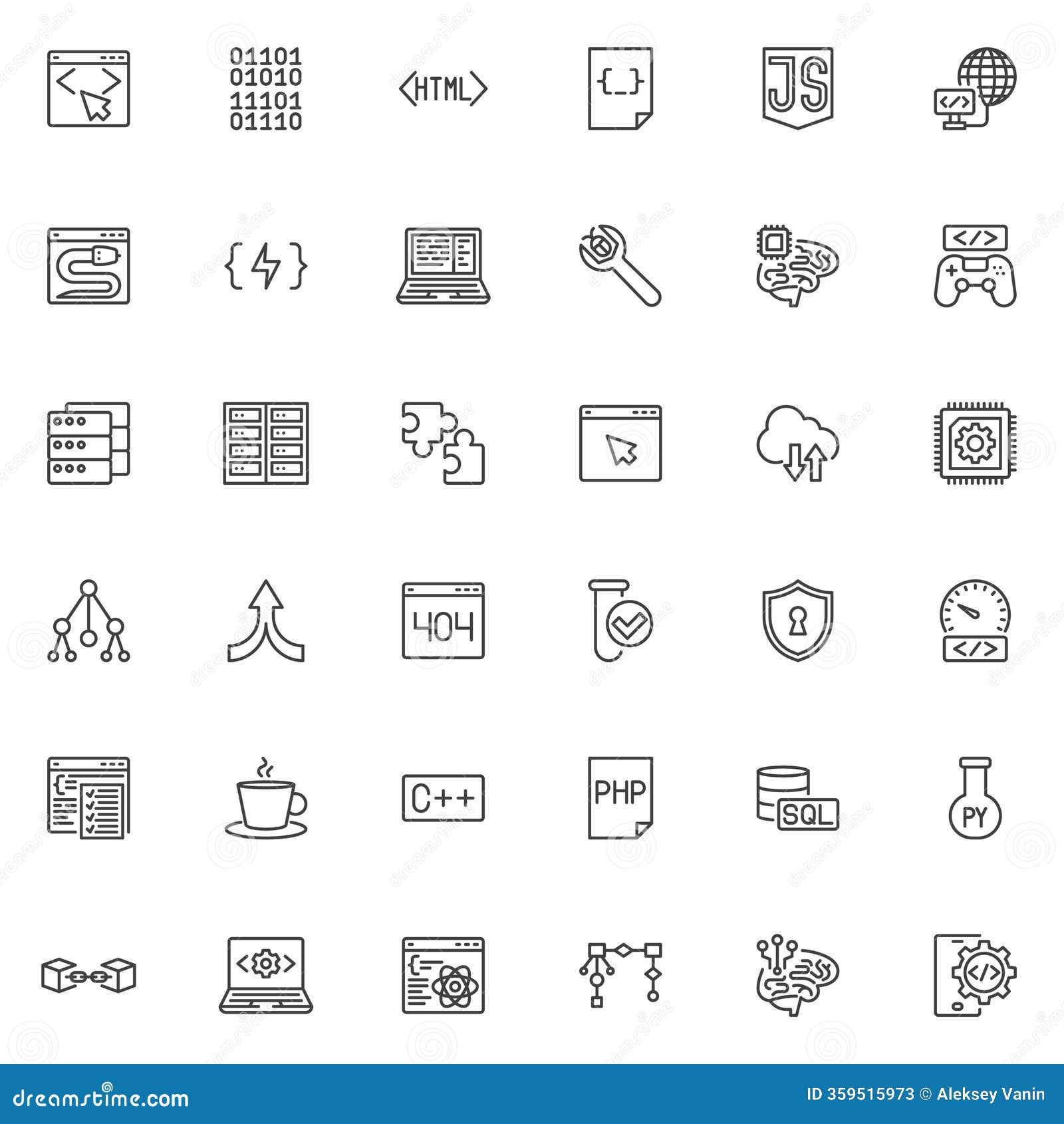 Programming and Coding Line Icons Set Stock Vector - Illustration of ...