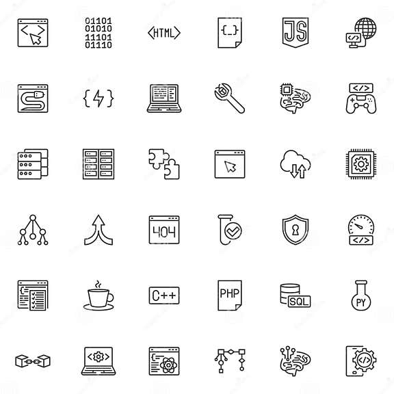 Programming and Coding Line Icons Set Stock Vector - Illustration of pictogram, perfect: 359515973