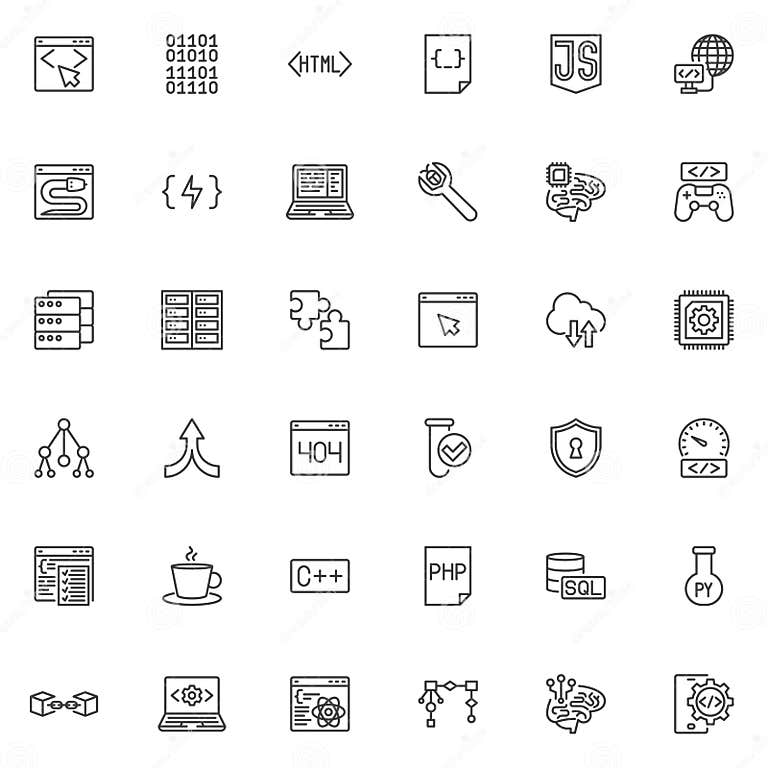 Programming and Coding Line Icons Set Stock Vector - Illustration of ...