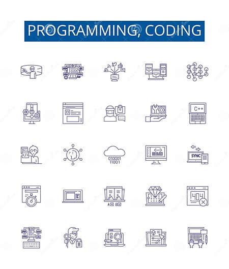 Programming, Coding Line Icons Signs Set. Design Collection of Programming, Coding, Software ...
