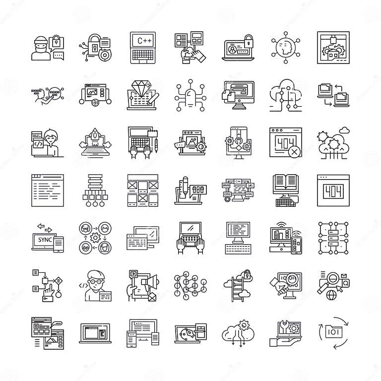 Programming and Coding Linear Icons, Signs, Symbols Vector Line ...