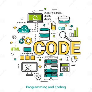 Programming And Coding Linear Concept Stock Vector Illustration Of