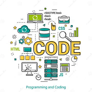 Programming and Coding - Linear Concept Stock Vector - Illustration of ...