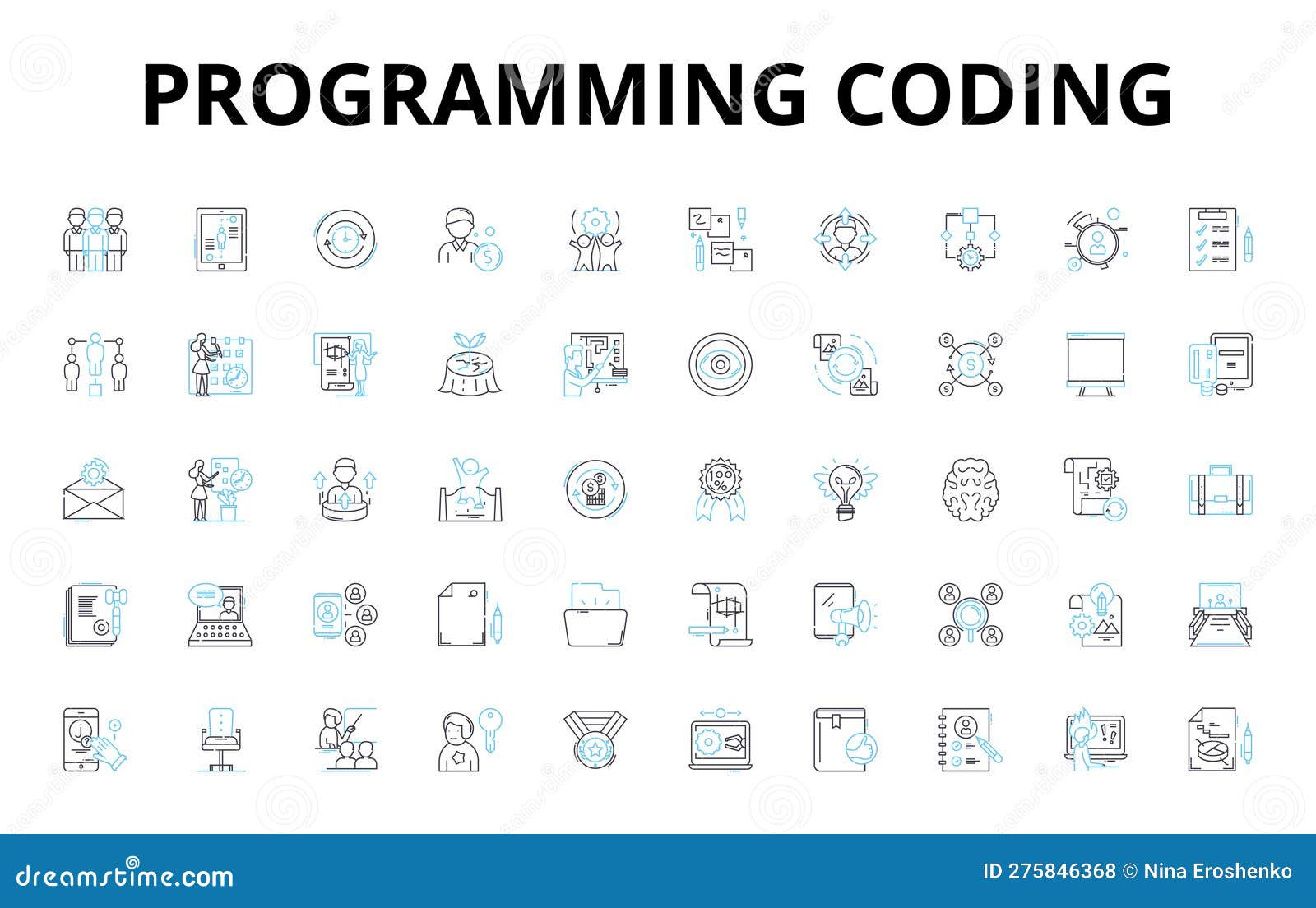 Programming Coding Linear Icons Set Syntax Algorithms Debugging Variables Loops Functions