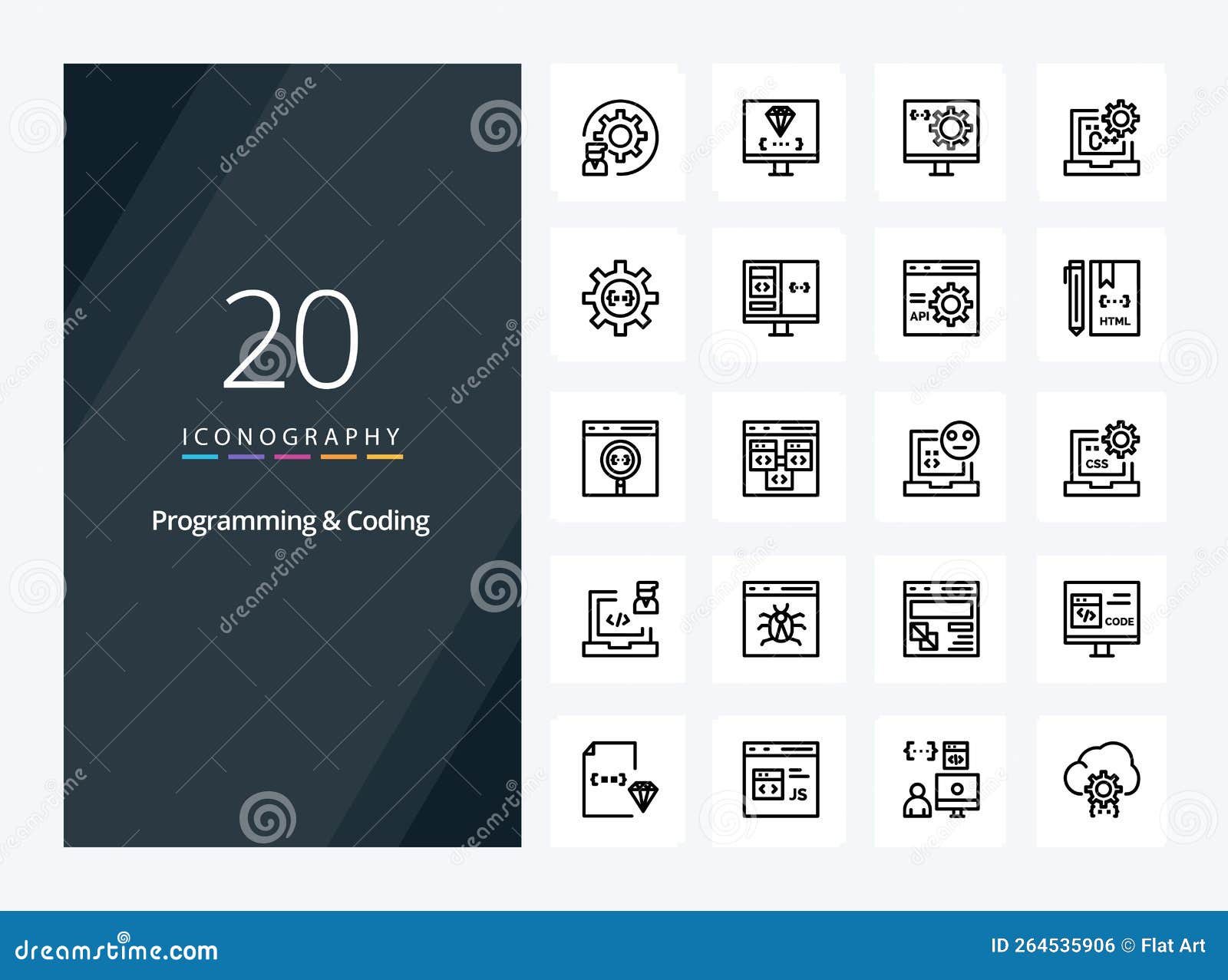 20 Programming And Coding Outline Icon For Presentation Stock Vector Illustration Of Html 2610