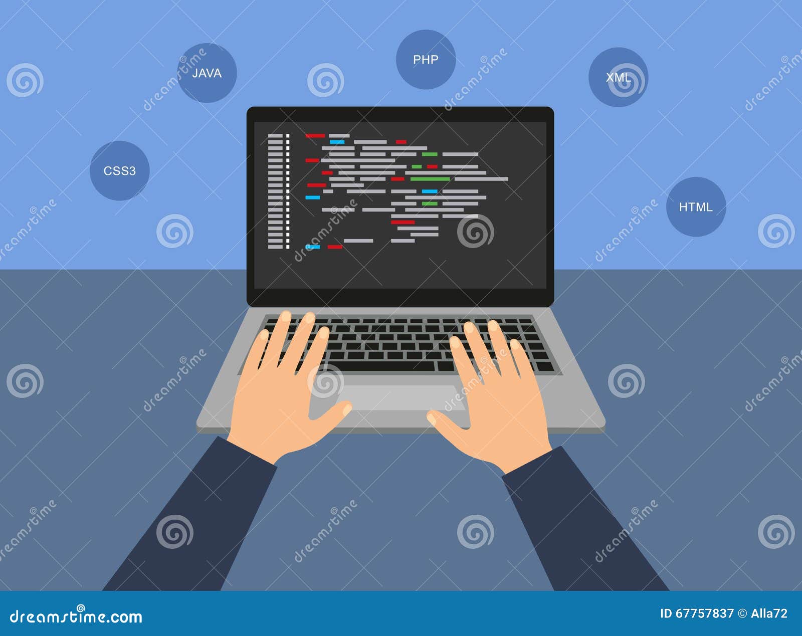 Programming And Coding Programmer For The Laptop While Working Stock Vector Illustration Of