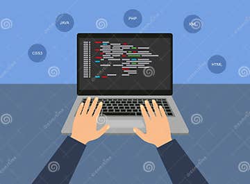Programming and Coding. Programmer for the Laptop while Working Stock Vector - Illustration of ...