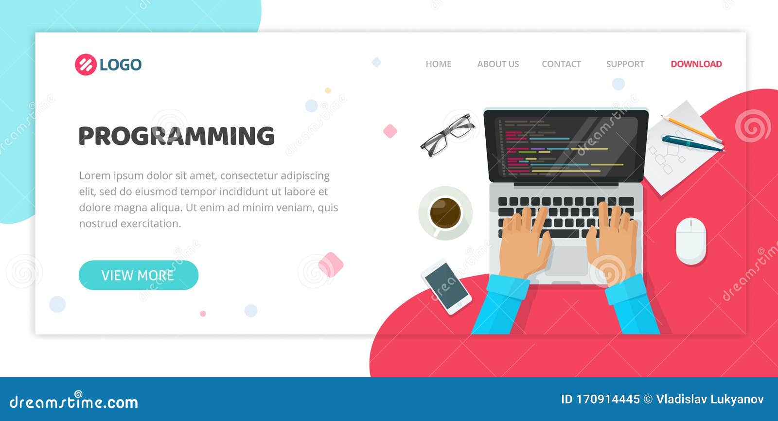 Programming Or Coding Service Agency Website Template Design Vector Layout Or Mockup Flat