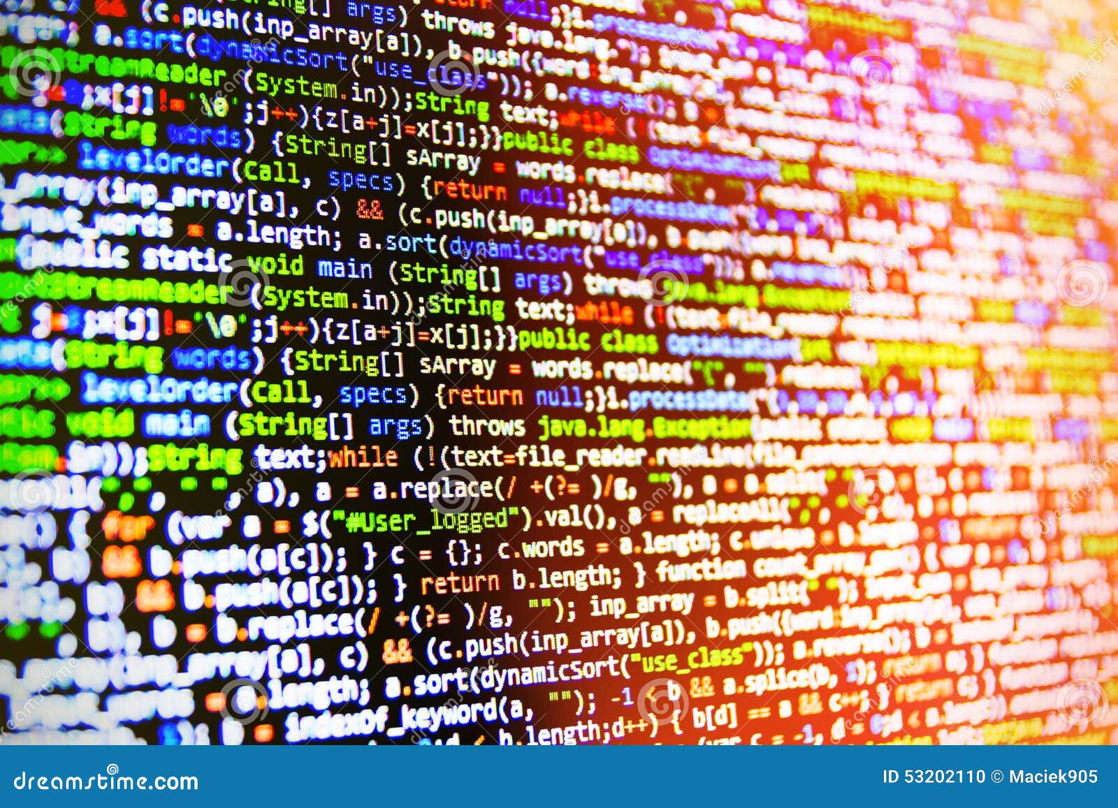 Programming Coding Source Code Screen. Stock Photo - Image of cyberspace, glare: 53202110