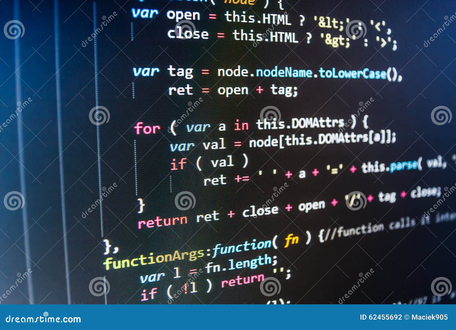Programming Coding Source Code Screen. Stock Photo - Image of concept, dark: 62455692