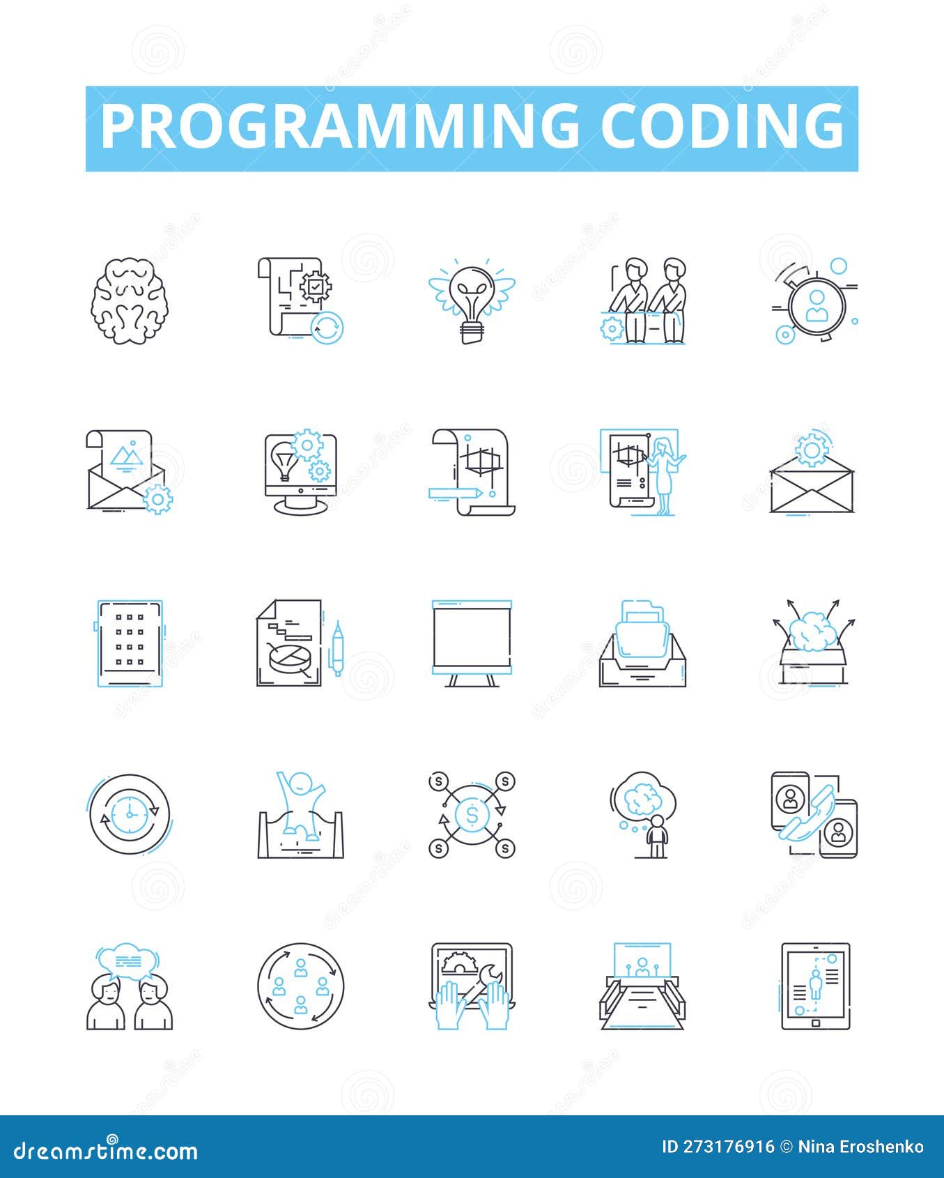 Programming Coding Vector Line Icons Set Programming Coding Scripting Coding Language