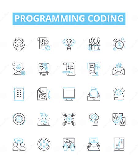 Programming Coding Vector Line Icons Set. Programming, Coding, Scripting, Coding Language ...