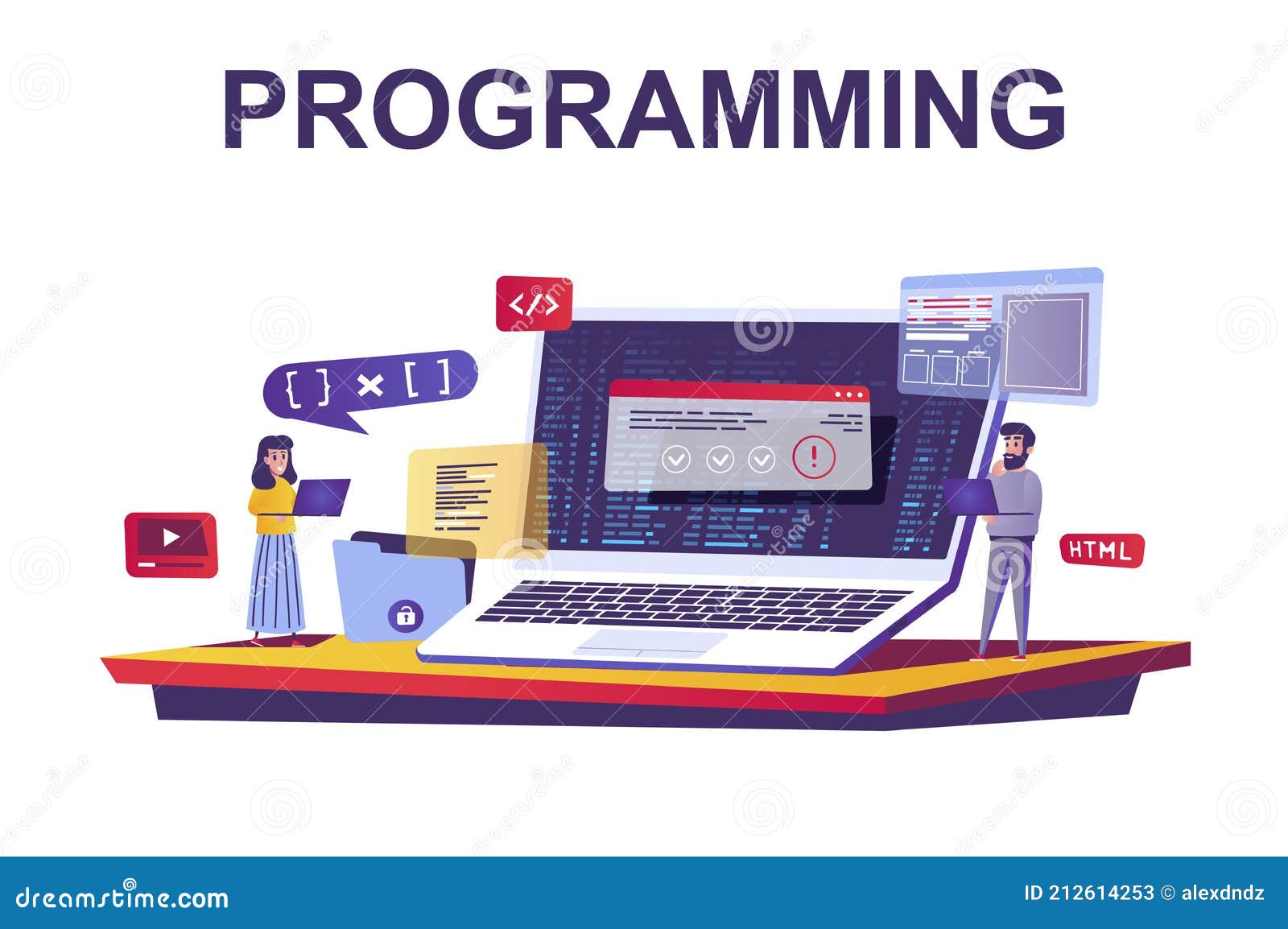 Programming and Coding Web Concept in Flat Style Stock Vector ...