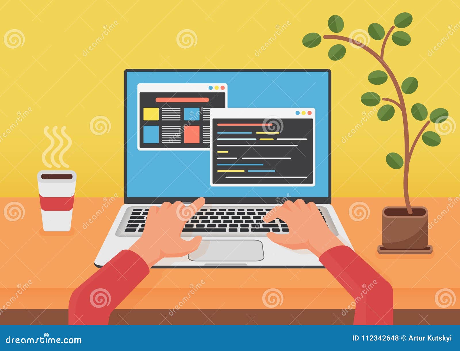 Programming Coding Web Development Concept Programmer Coder Hands Using Laptop Code On The
