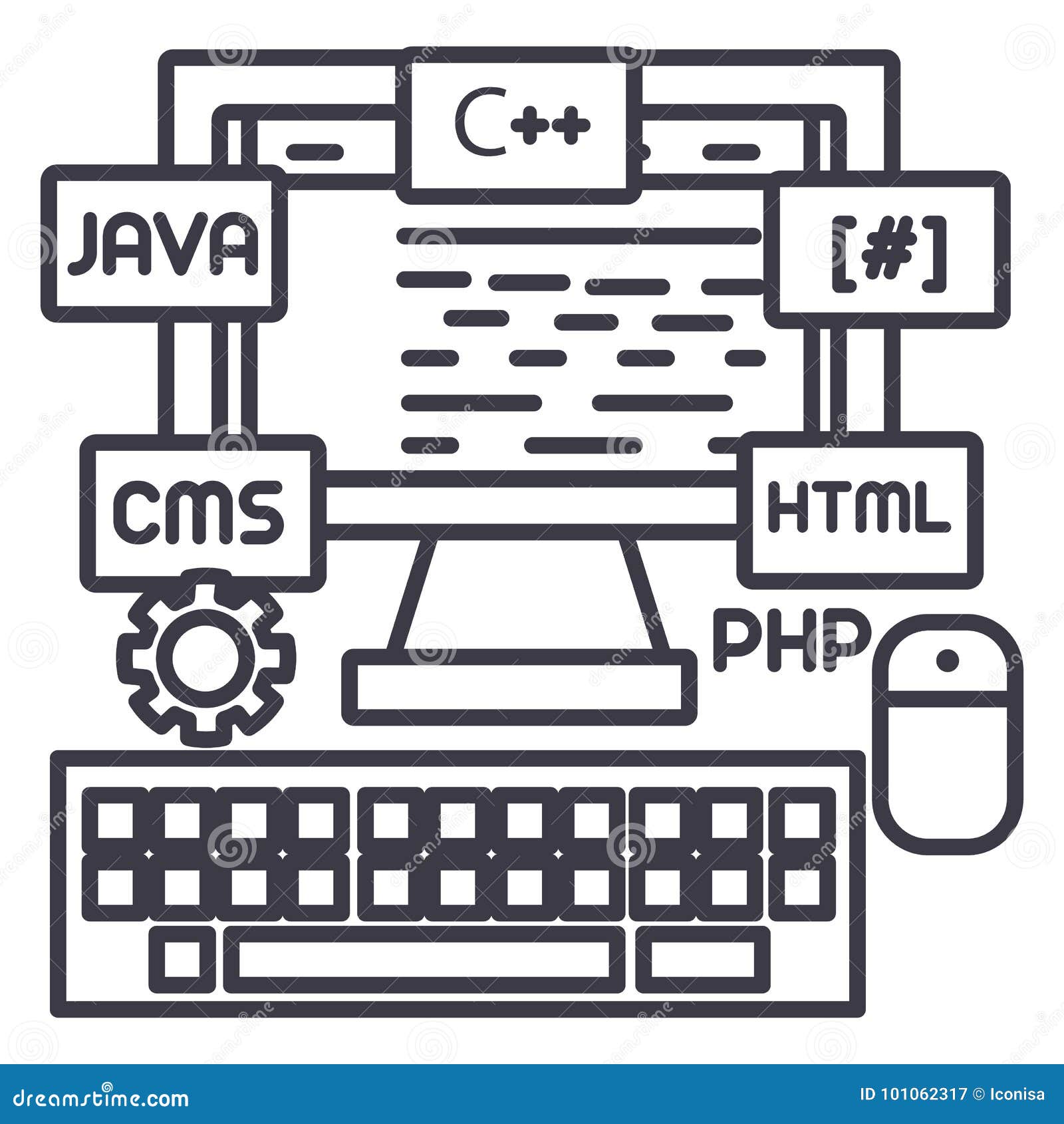 Programming,coding,wed Developer Vector Line Icon, Sign, Illustration ...