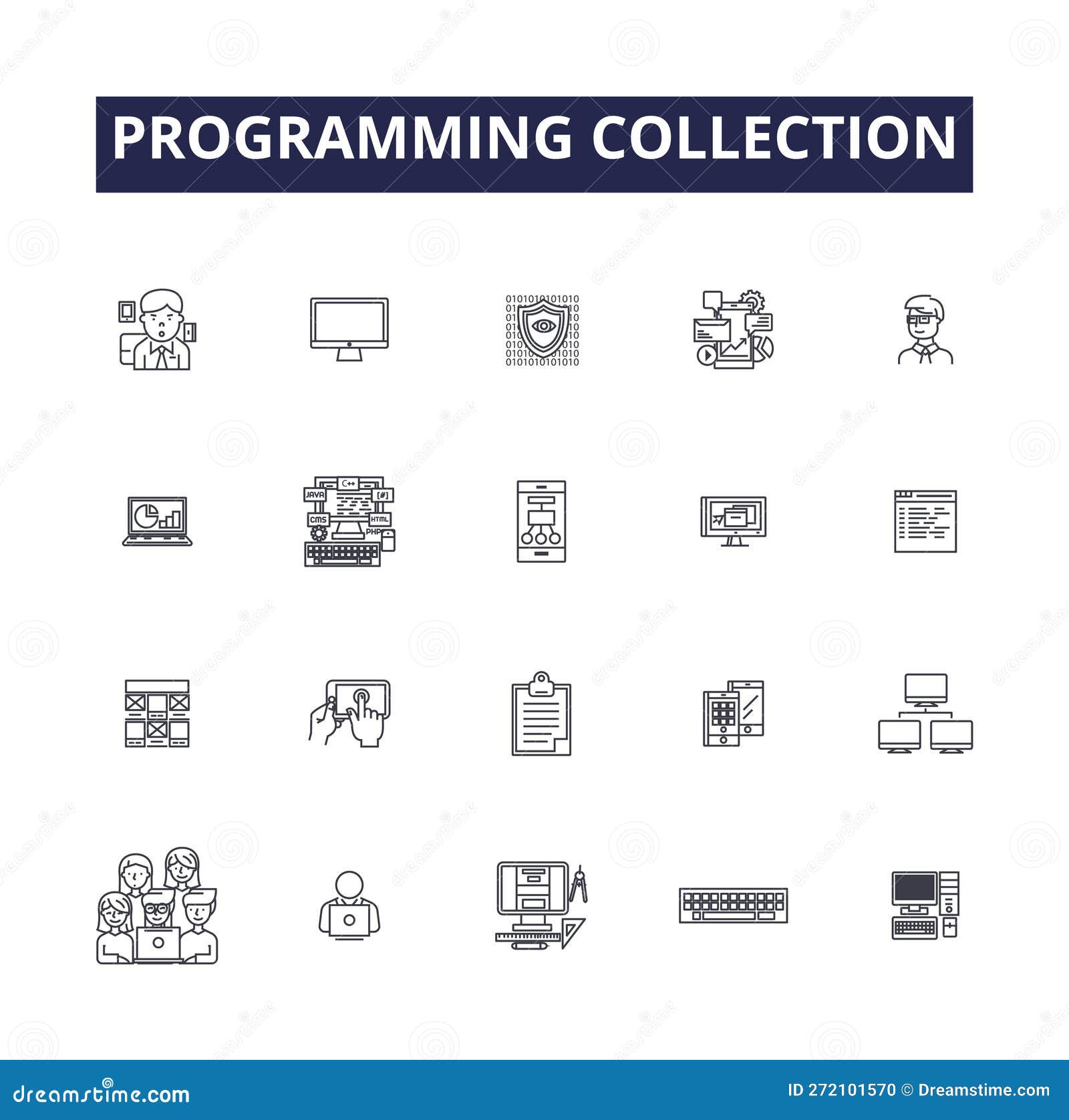 Programming Collection Line Vector Icons And Signs Collection Code Language Algorithm
