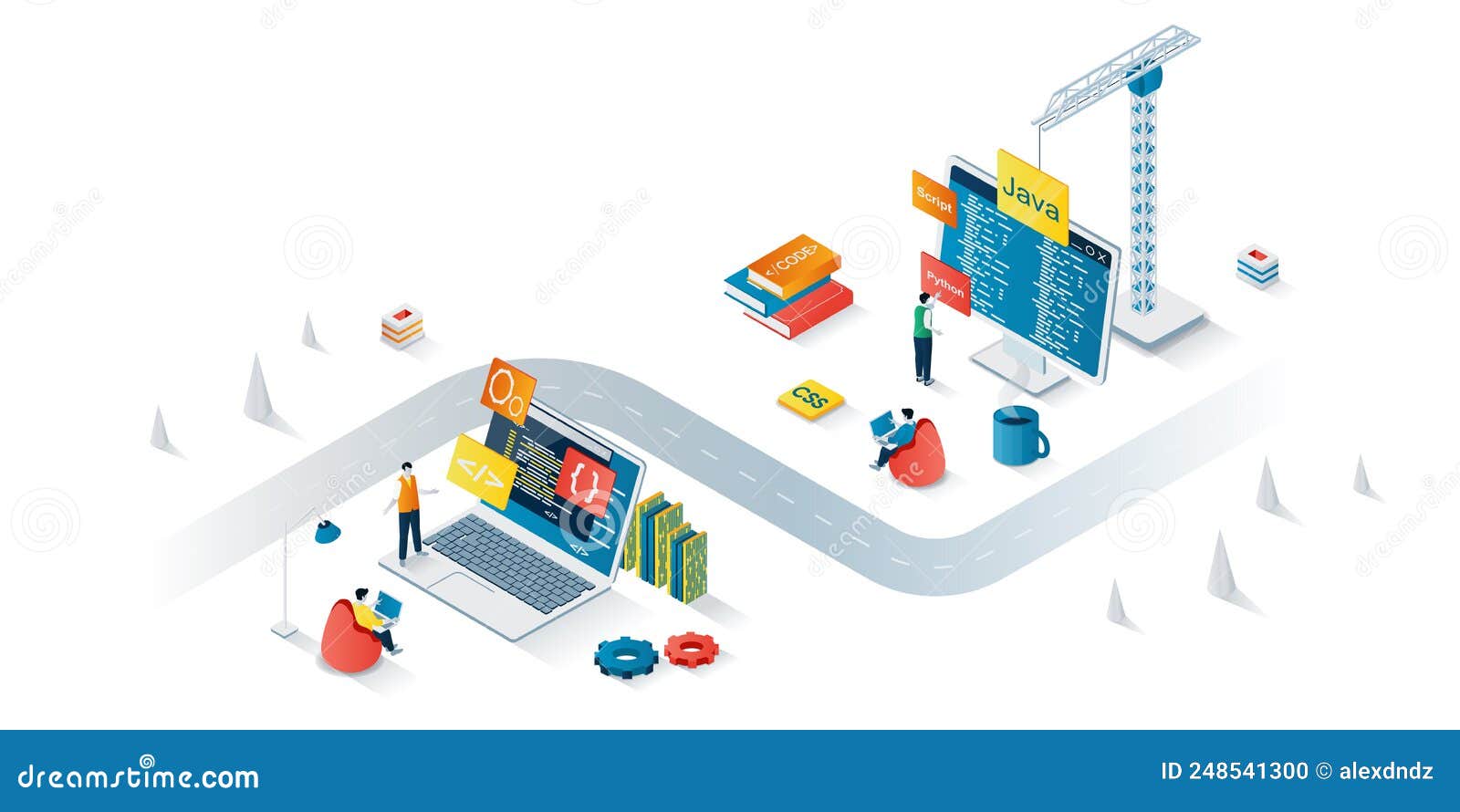 Programming Company Concept 3d Isometric Web Banner. Vector Illustration Stock Vector ...