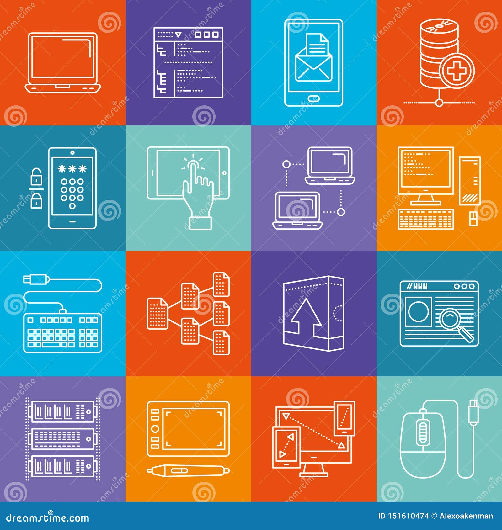 Programming and Computers Lineart Minimal Vector Iconset on Multicolor ...