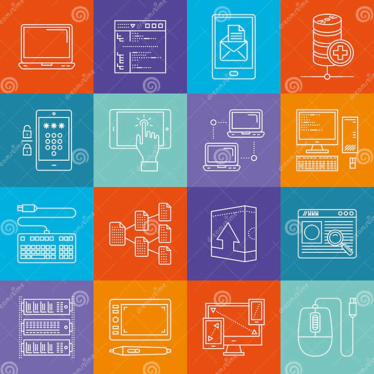 Programming and Computers Lineart Minimal Vector Iconset on Multicolor ...