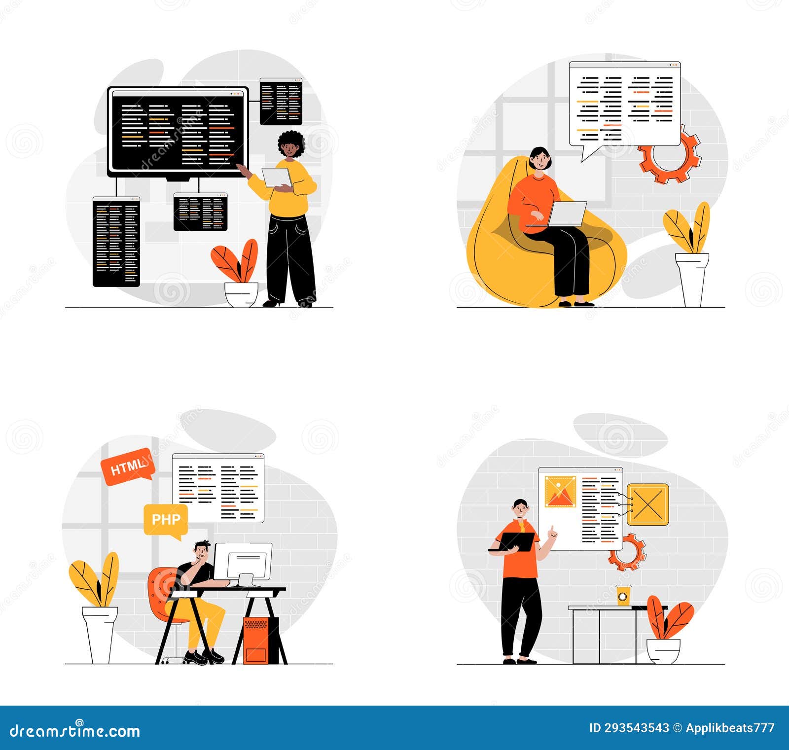 Programming Concept with Character Set. Collection of Scenes People ...