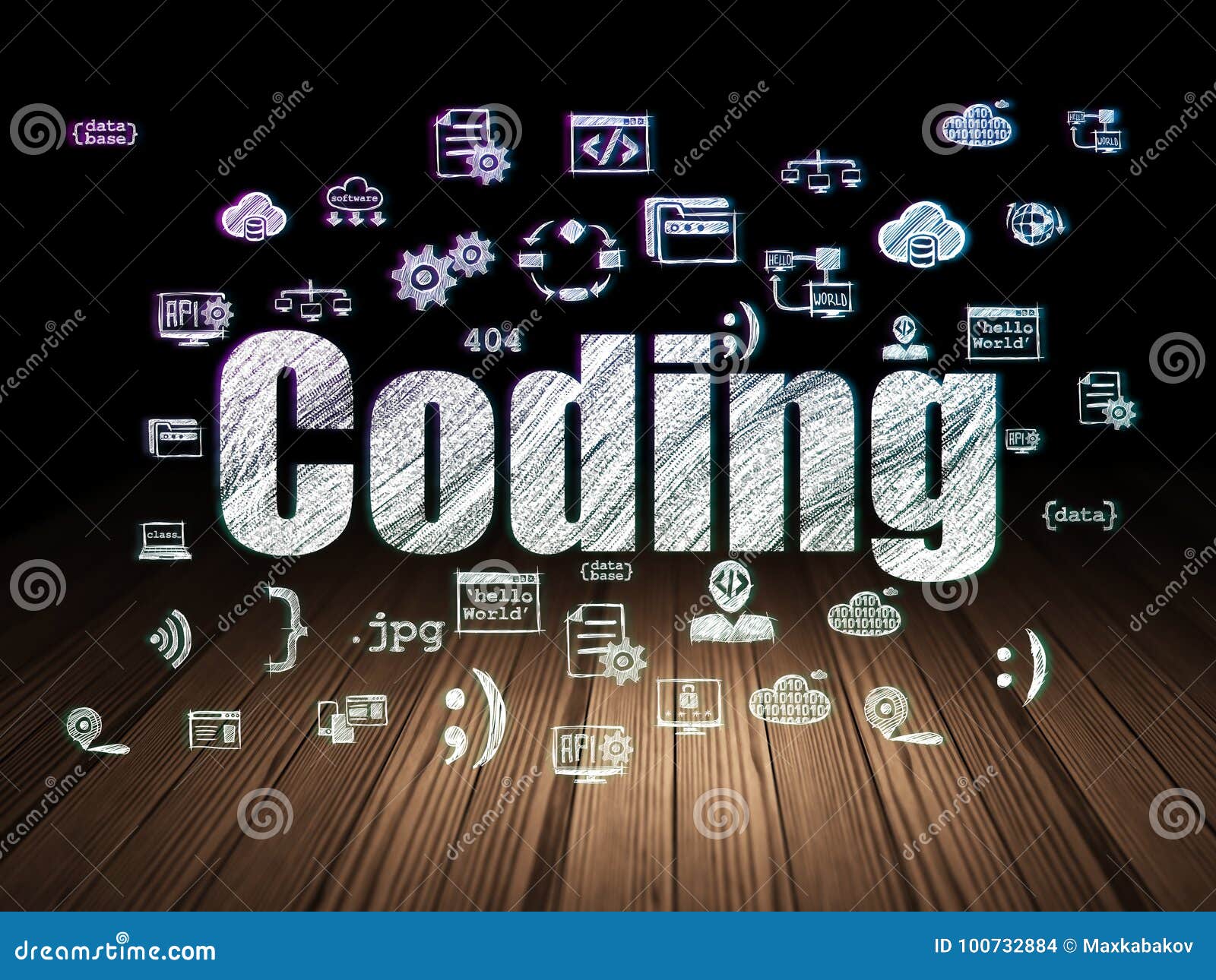 Programming Concept Coding In Grunge Dark Room Stock Illustration Illustration Of Brown
