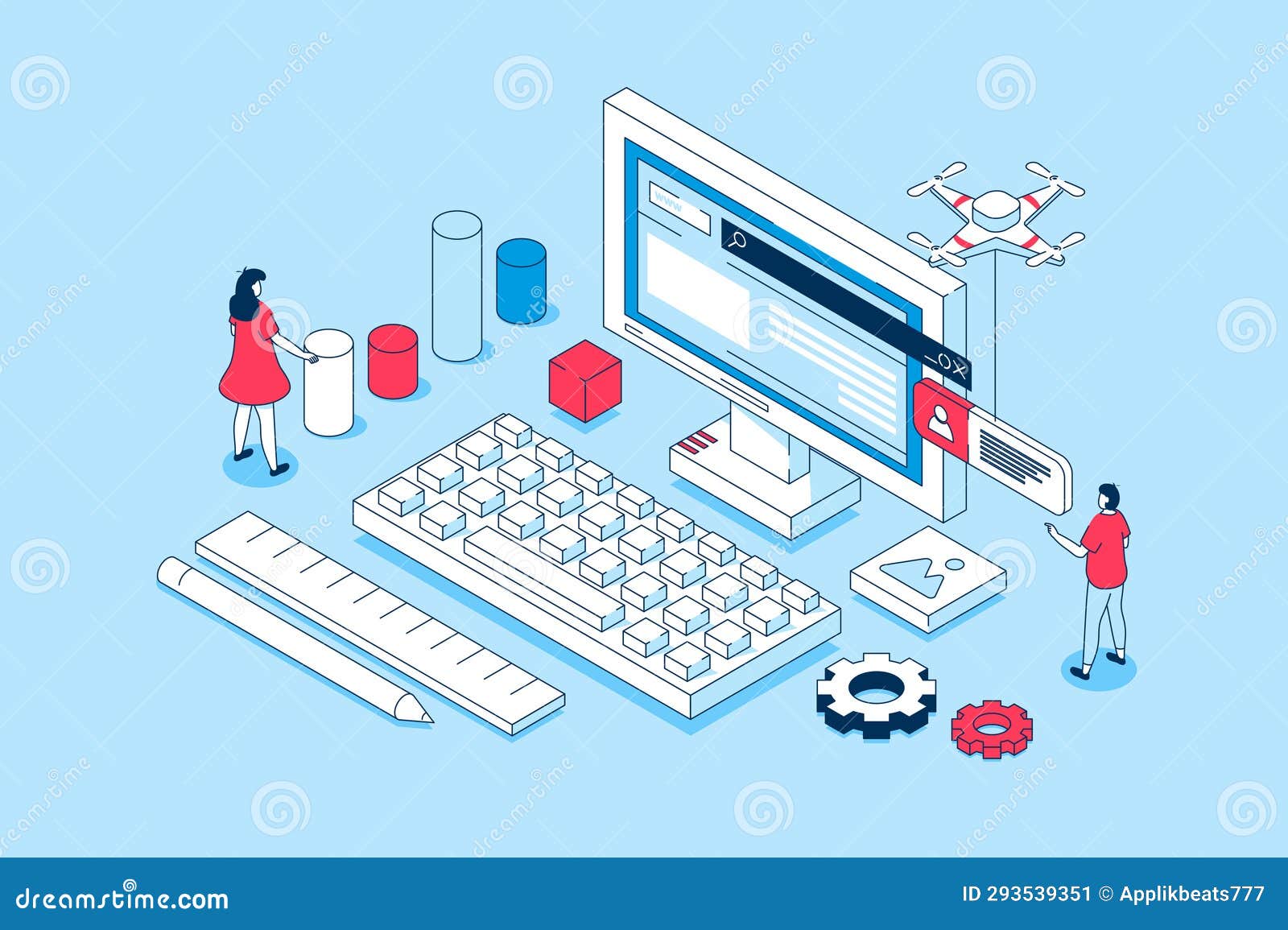 Programming Concept in 3d Isometric Design. People Working with Code or Script, Creating ...