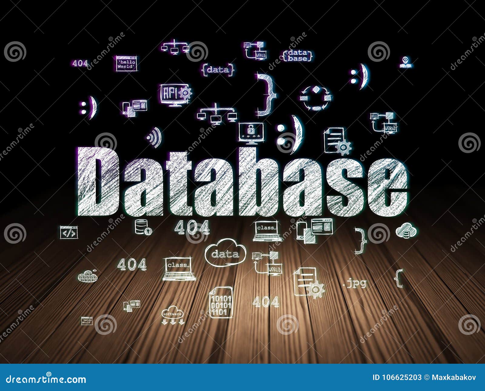 Programming Concept: Database in Grunge Dark Room Stock Illustration ...