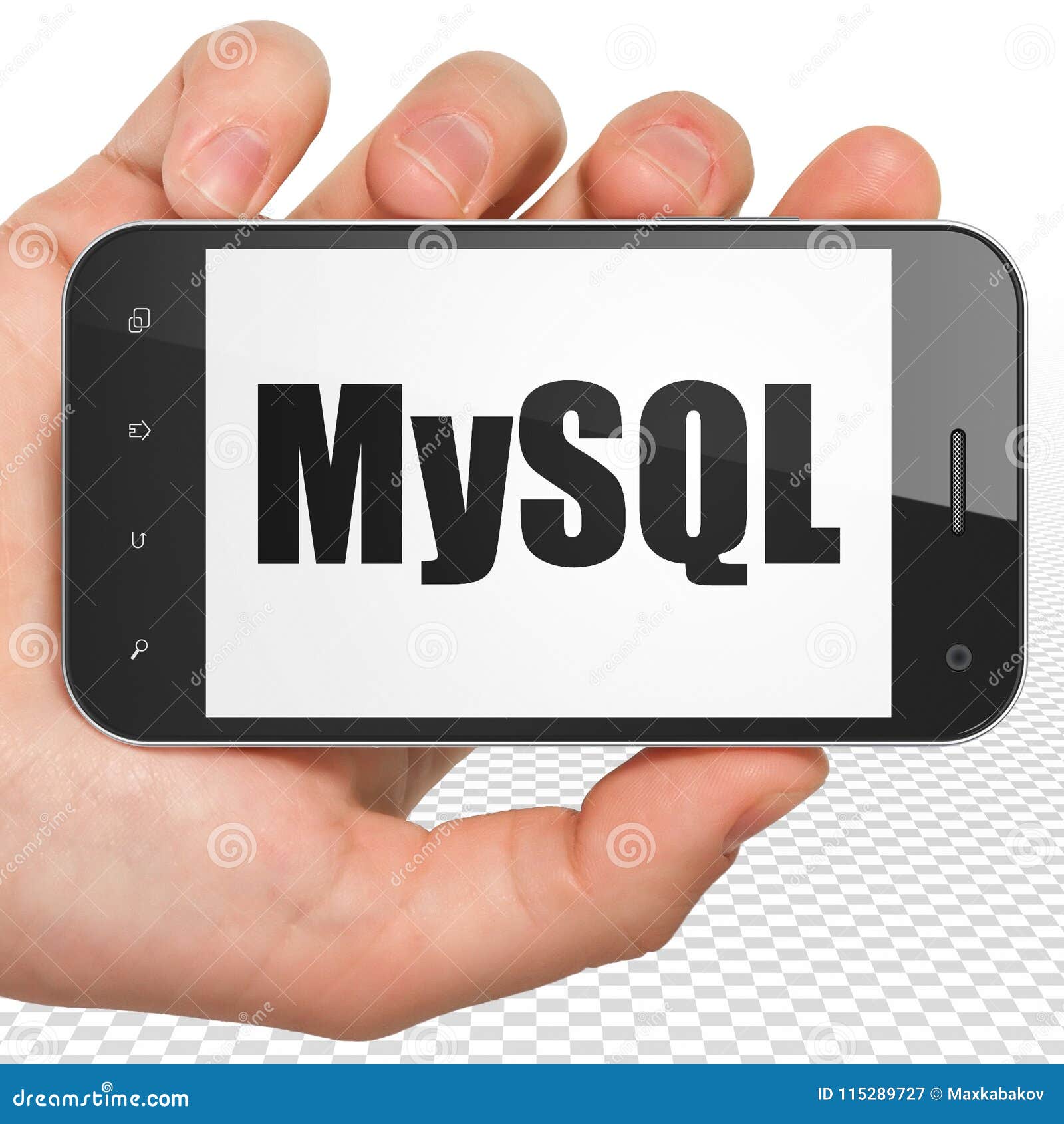 Programming Concept: Hand Holding Smartphone with MySQL on Display ...