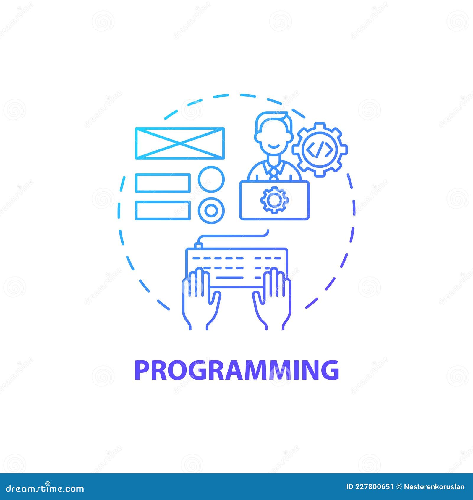 Programming Concept In Half Circle With Thin Line Icons Developer Code Algorithm Technical